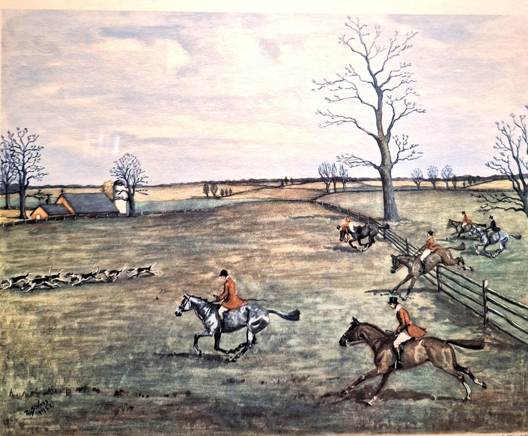 Vintage Fox Hunting Print Pair Framed Franklin Brooke Voss (american ...