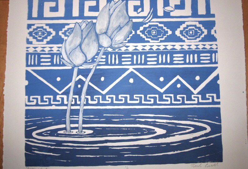 Aztec Lotus Tribal Patterned Lotus Flower Bud Screenprint - Etsy