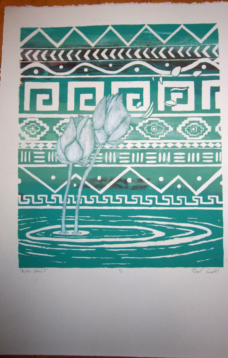 Aztec Lotus Tribal Patterned Lotus Flower Bud Screenprint - Etsy