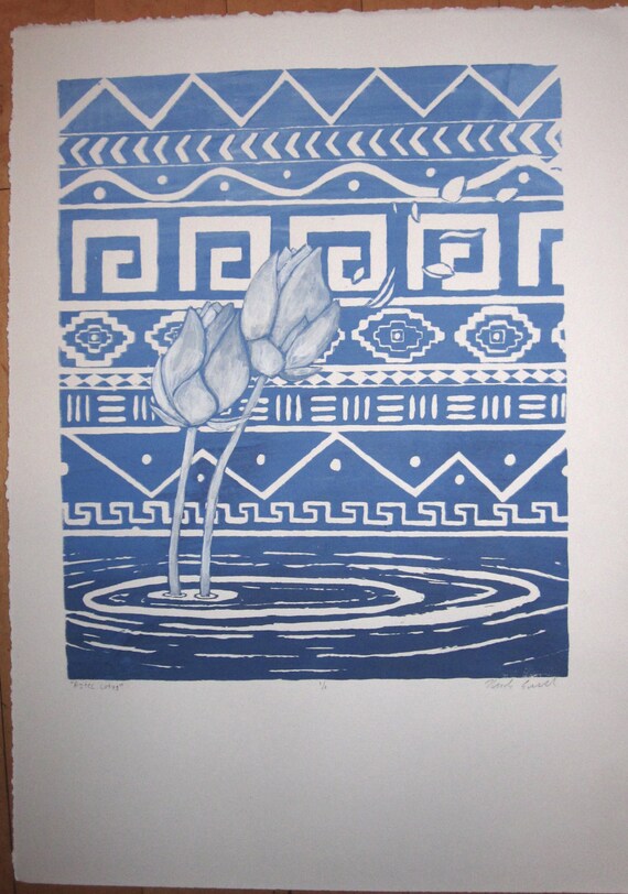 Aztec Lotus Tribal Patterned Lotus Flower Bud Screenprint | Etsy