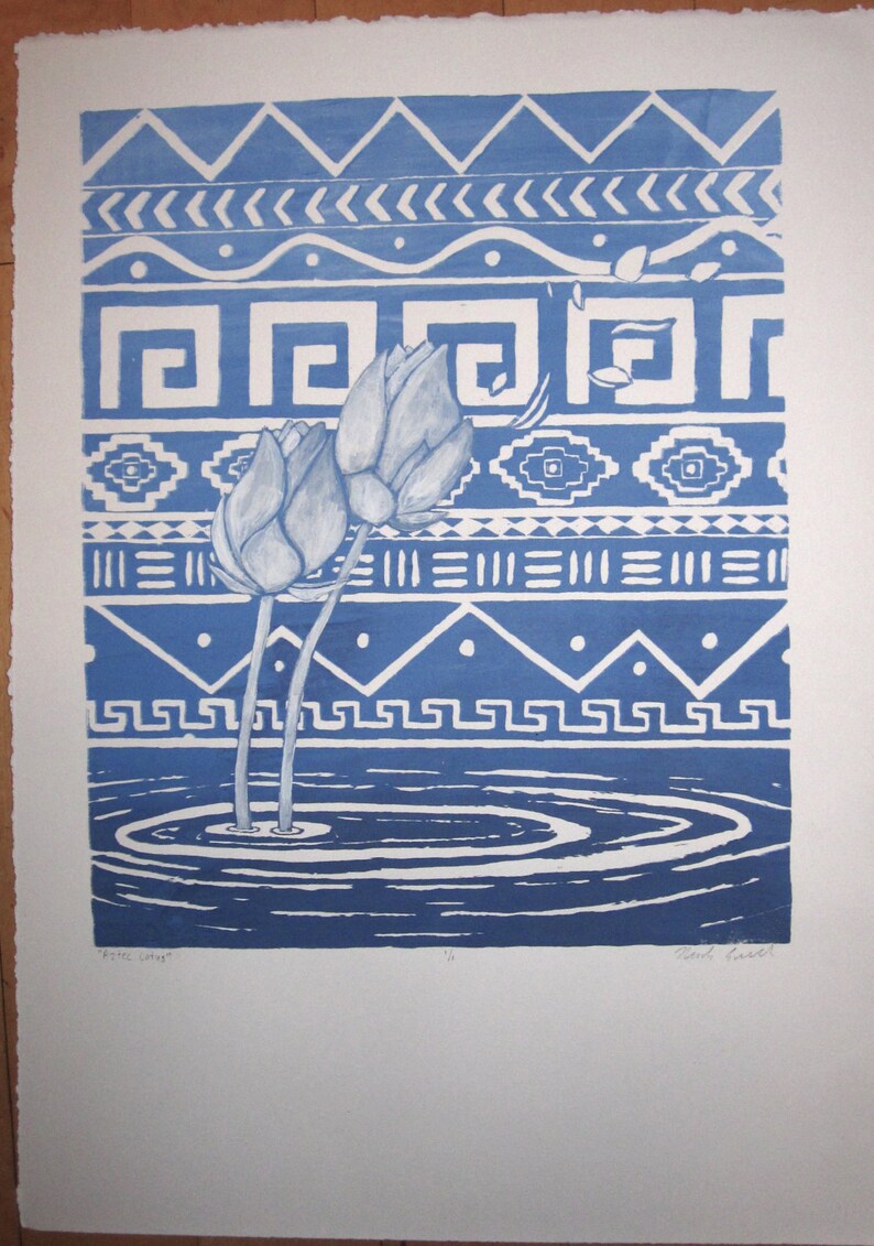 Aztec Lotus Tribal Patterned Lotus Flower Bud Screenprint - Etsy