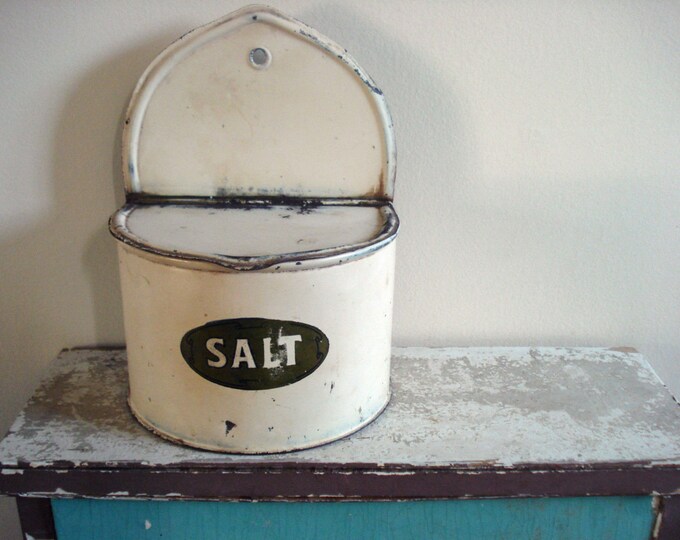 Antique Kitchen Tin SALT BOX Hanging Salt Cellar/canister Vintage ...