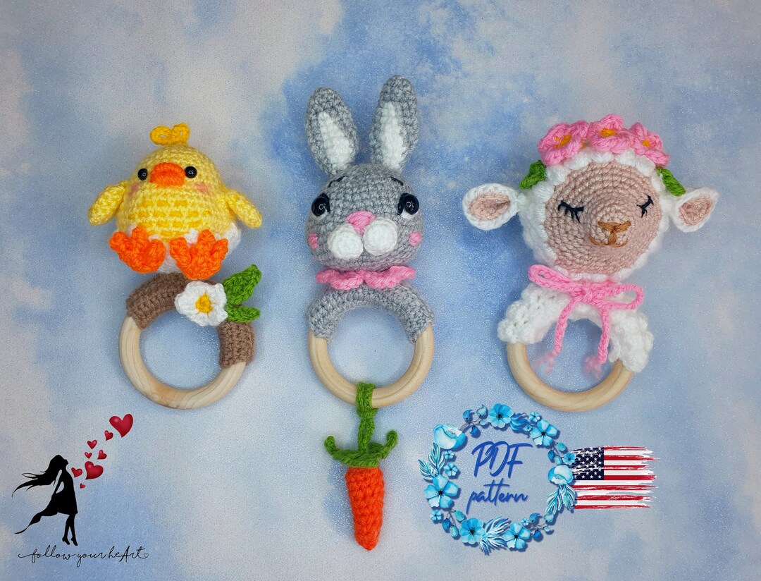 CROCHET PATTERN Bundle Amigurumi Baby Rattle/ Teething Ring Sheep ...