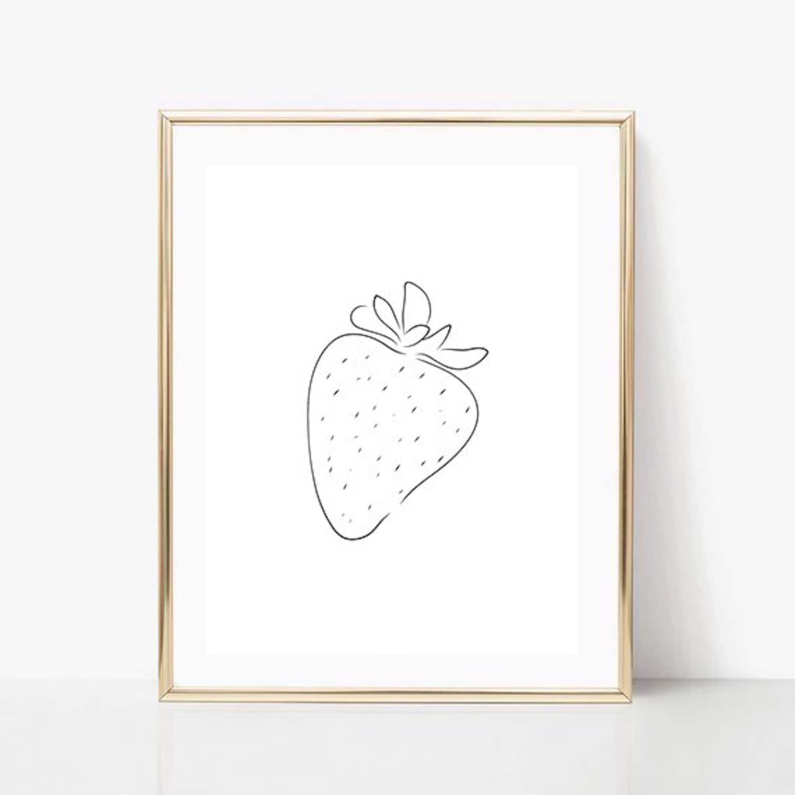 Strawberry Line Art Strawberry Print Abstract Fruit Wall - Etsy