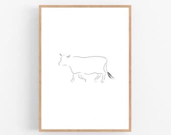 Cow Line Art Cattle Print Cow Print Abstract Cows Wall | Etsy