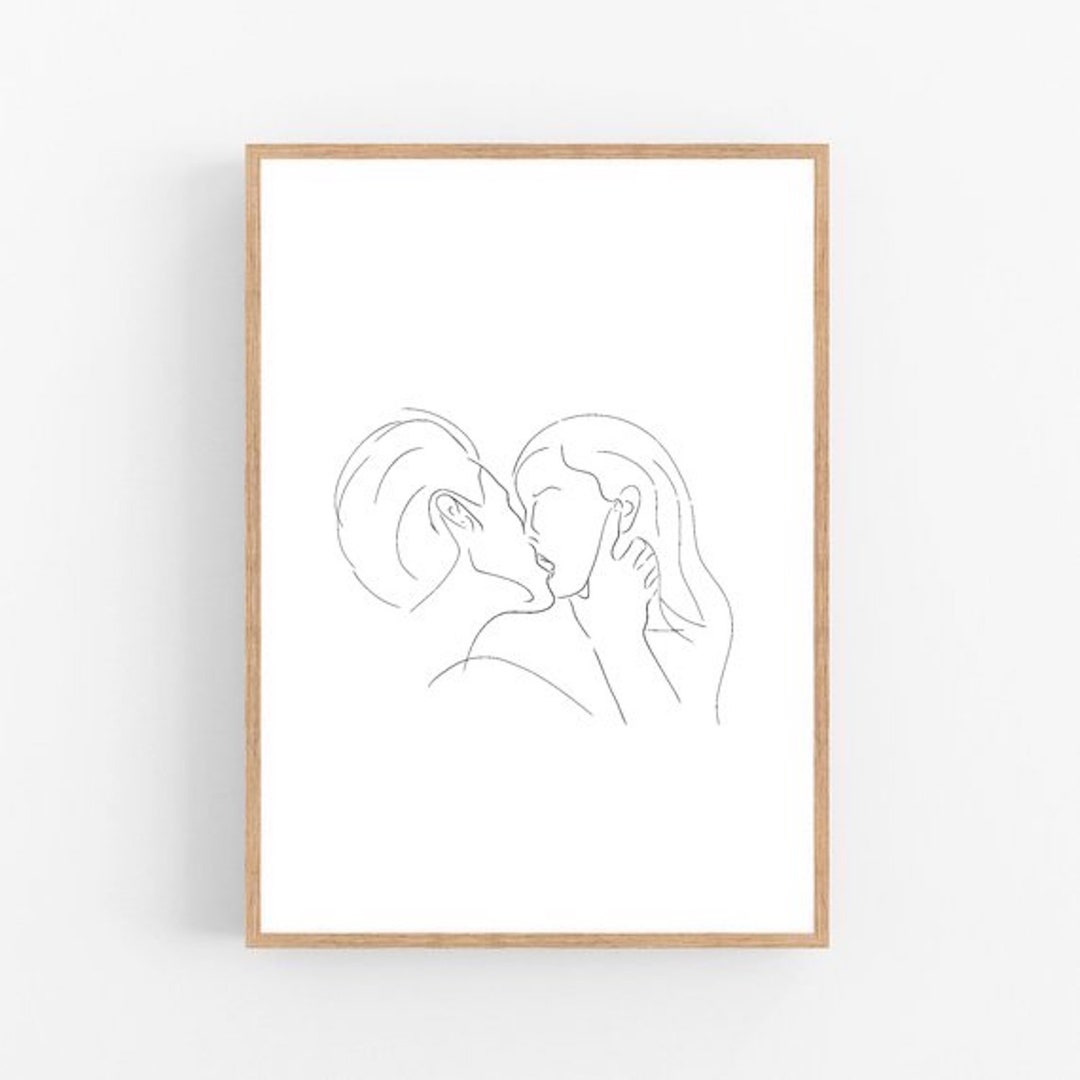 Kiss Line Art, Kiss Print, Abstract Couple Wall Decor, Minimalist Art ...