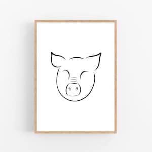Pig Line Art, Pig Print, Abstract Pig Wall Decor, Minimalist Art ...