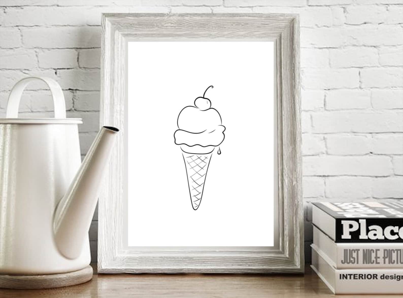Ice Cream Line Art Ice Cream Print Abstract Ice Cream Wall - Etsy