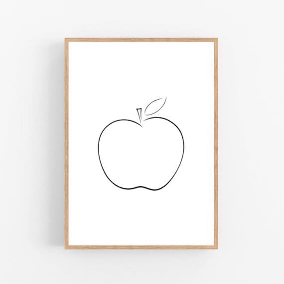 Apple Line Art Apple Print Abstract Nature Wall Decor - Etsy