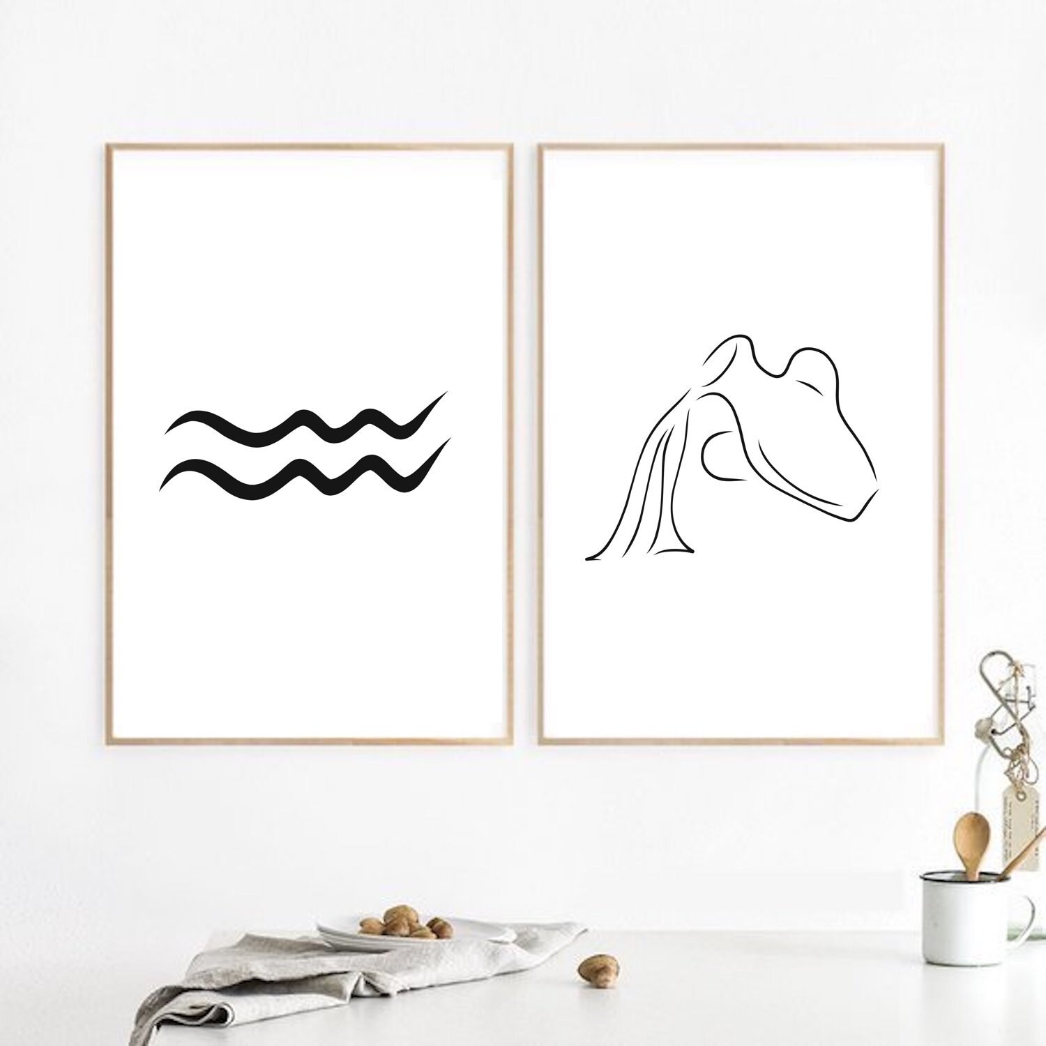 Aquarius Line Art Aquarius Print Zodiac Print Abstract | Etsy