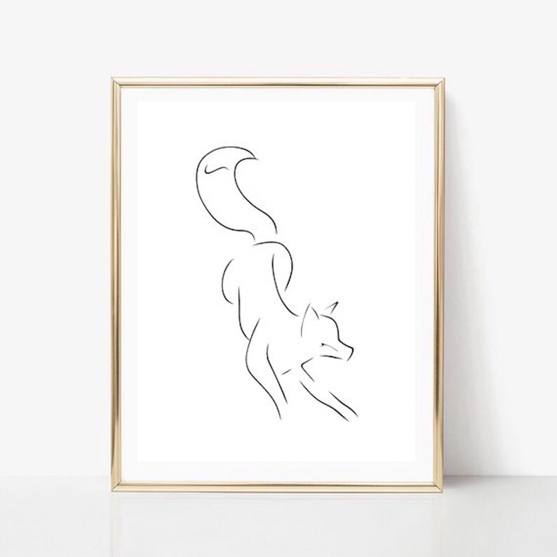 Fox Line Art Fox Print Abstract Animal Wall Decor - Etsy