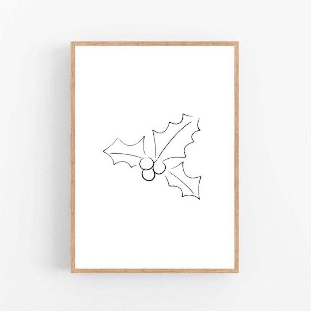 Holly Line Art, Holiday Print, Abstract Christmas Wall Decor ...