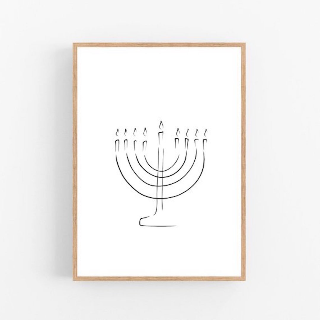 Menorah Line Art, Hanukkah Print, Abstract Holiday Wall Decor ...