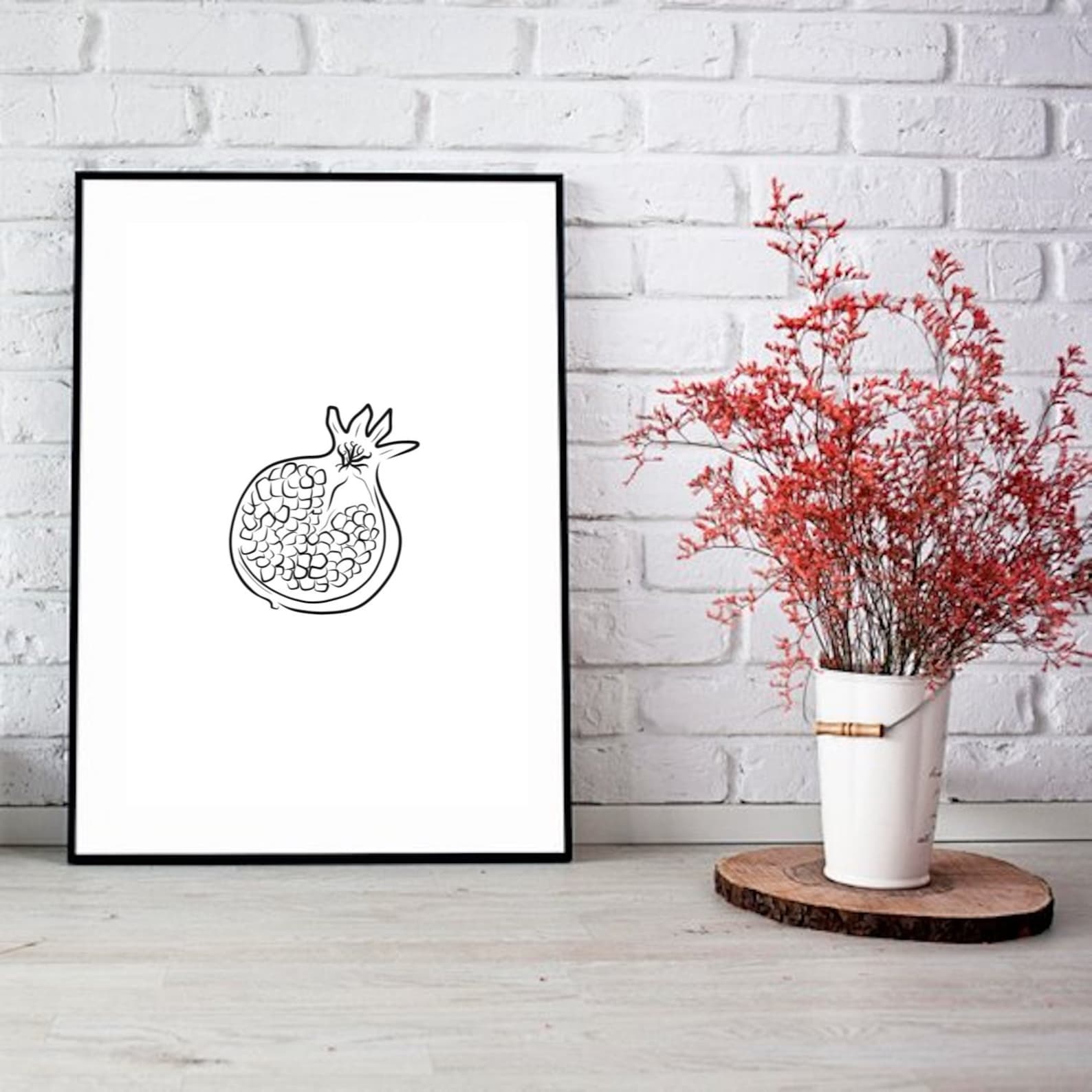 Pomegranate Line Art, Pomegranate Print, Abstract Pomegranate Wall ...