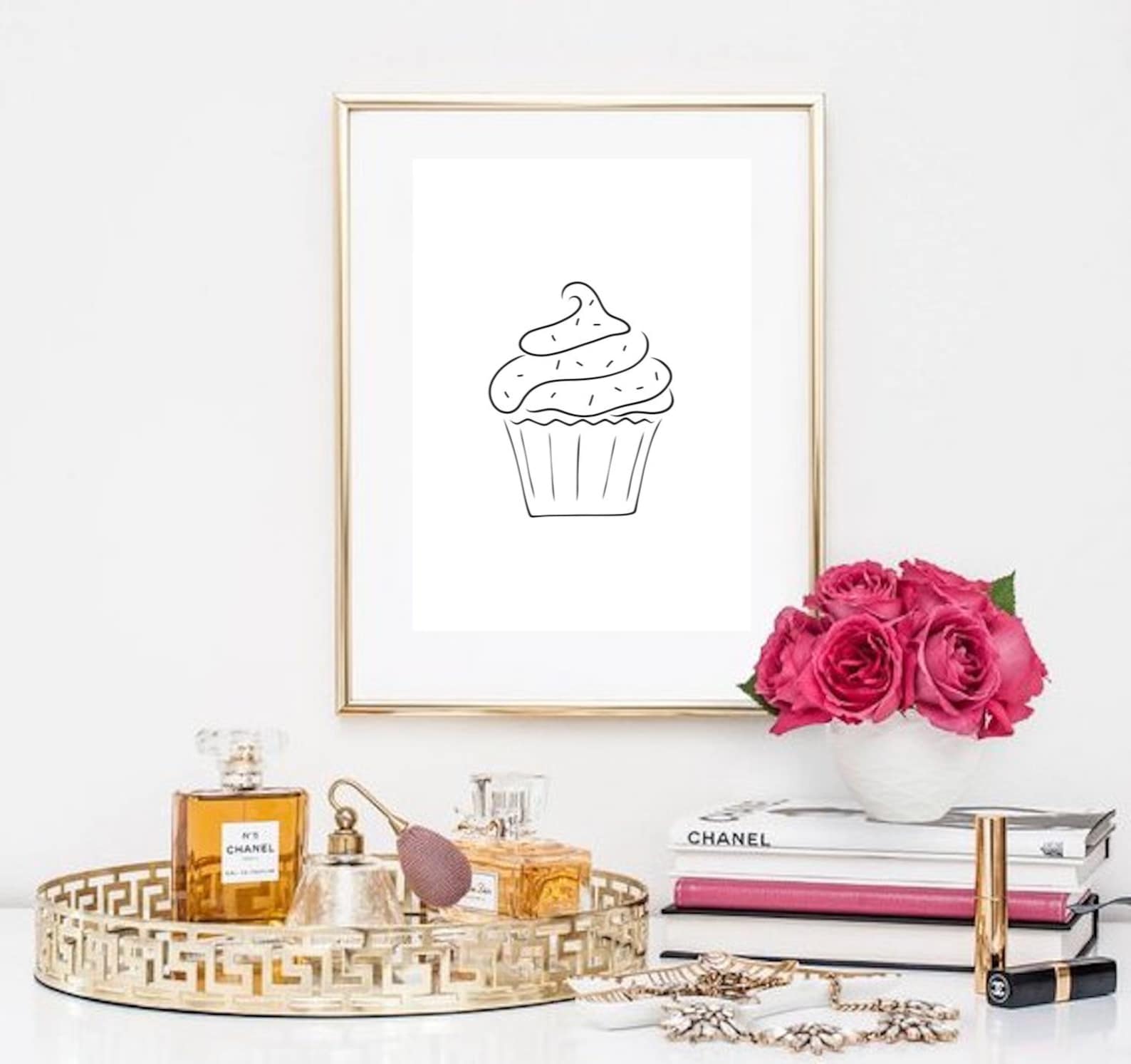 Cupcake Line Art Cupcake Print Abstract Cupcake Wall Decor | Etsy