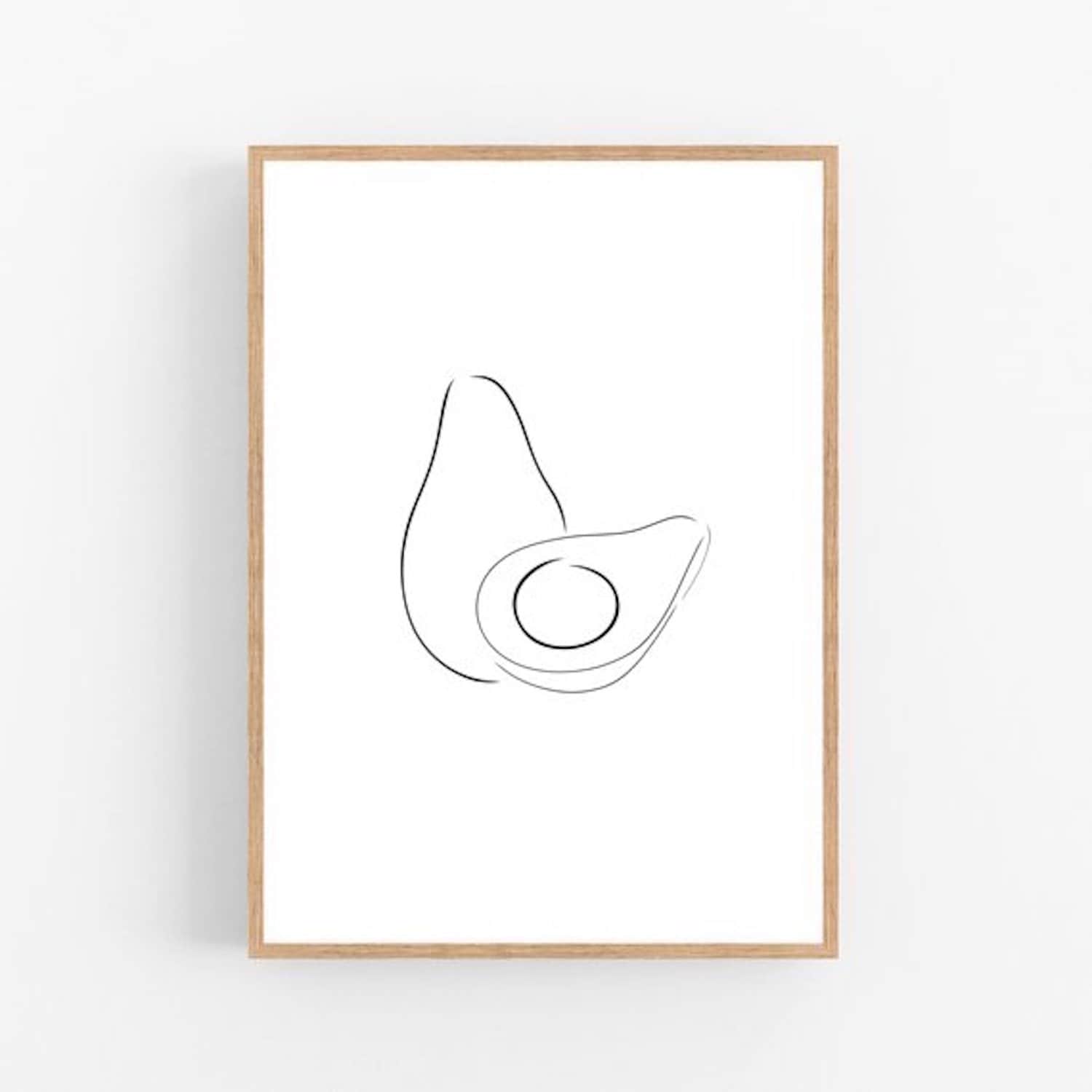 Avocado Line Art, Avocado Print, Abstract Food Wall Decor, Minimalist ...