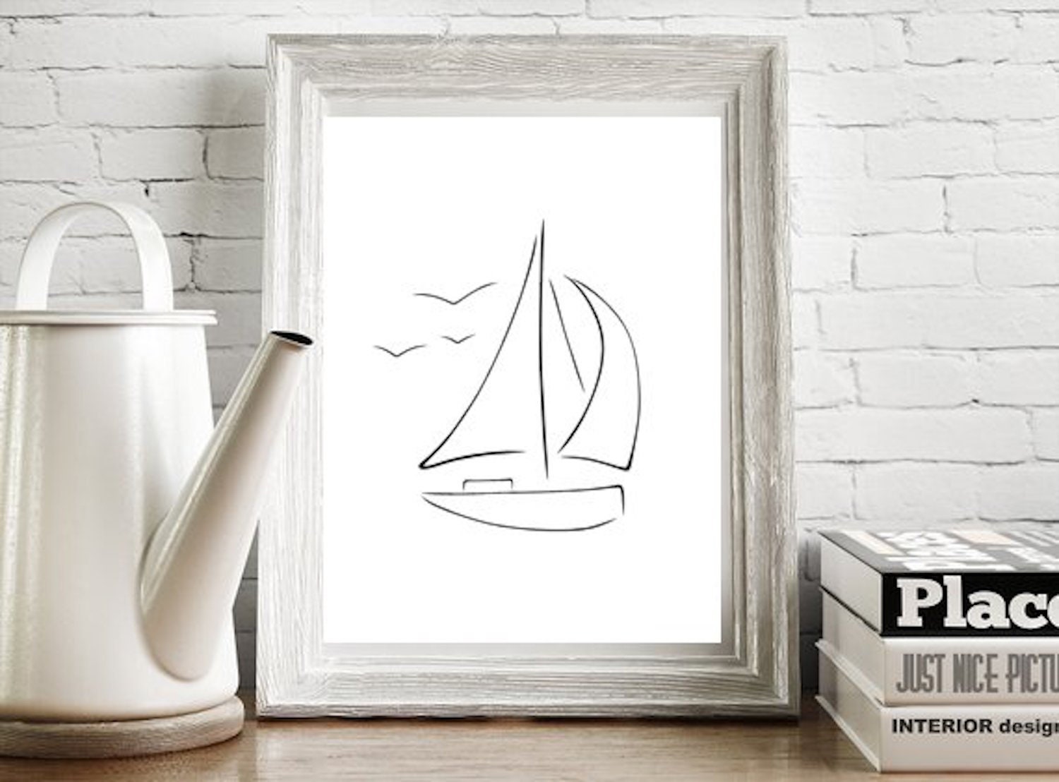 Sail Boat Line Art Sail Boat Print Abstract Sea Wall Decor | Etsy
