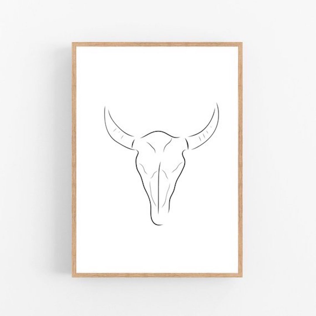 Bull Line Art, Skull Print, Cow Skull, Abstract Western Wall Decor ...