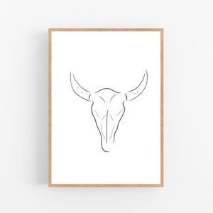 Bull Line Art, Skull Print, Cow Skull, Abstract Western Wall Decor ...