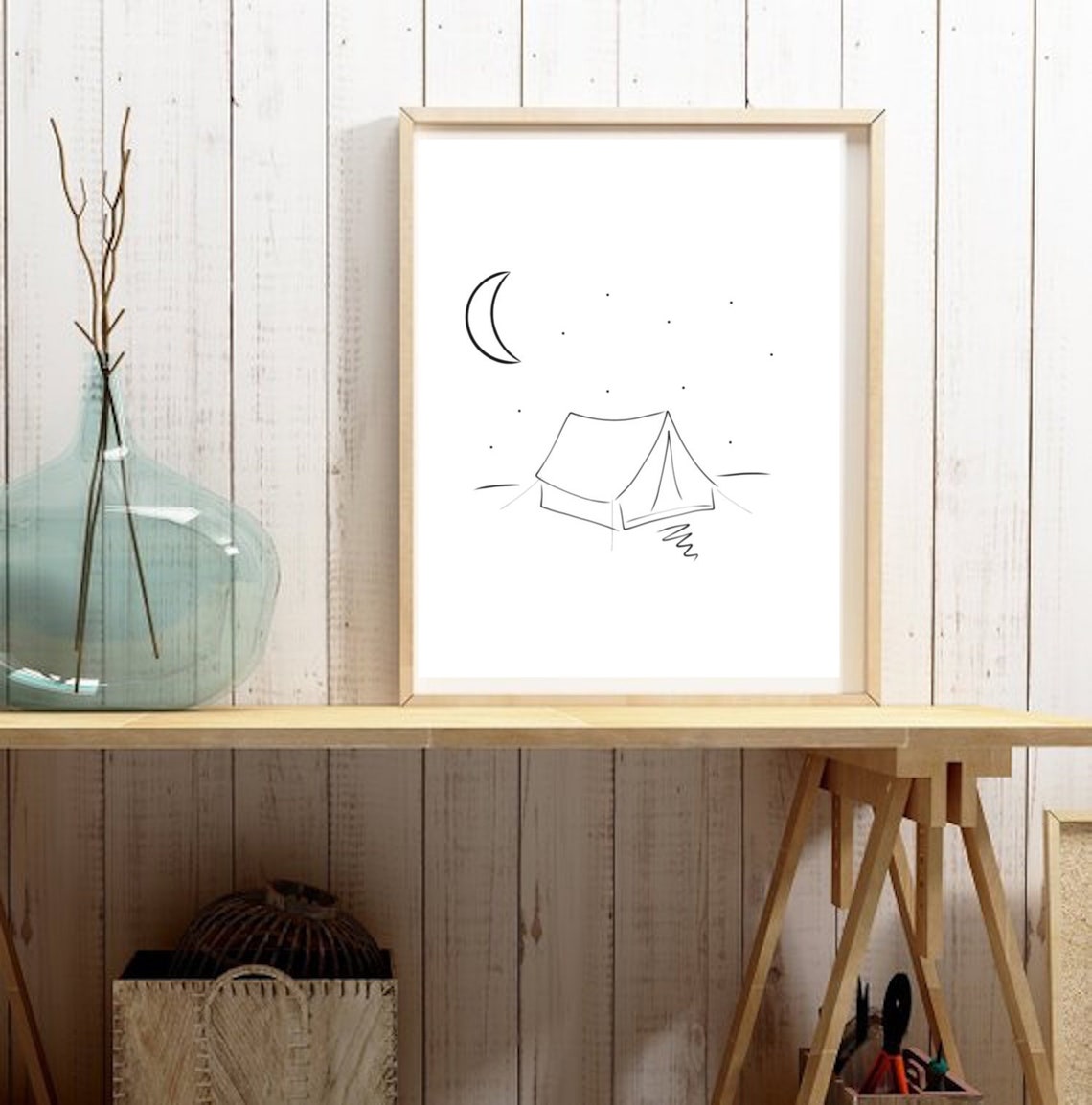 Camping Line Art, Camping Print, Abstract Camping Wall Decor ...