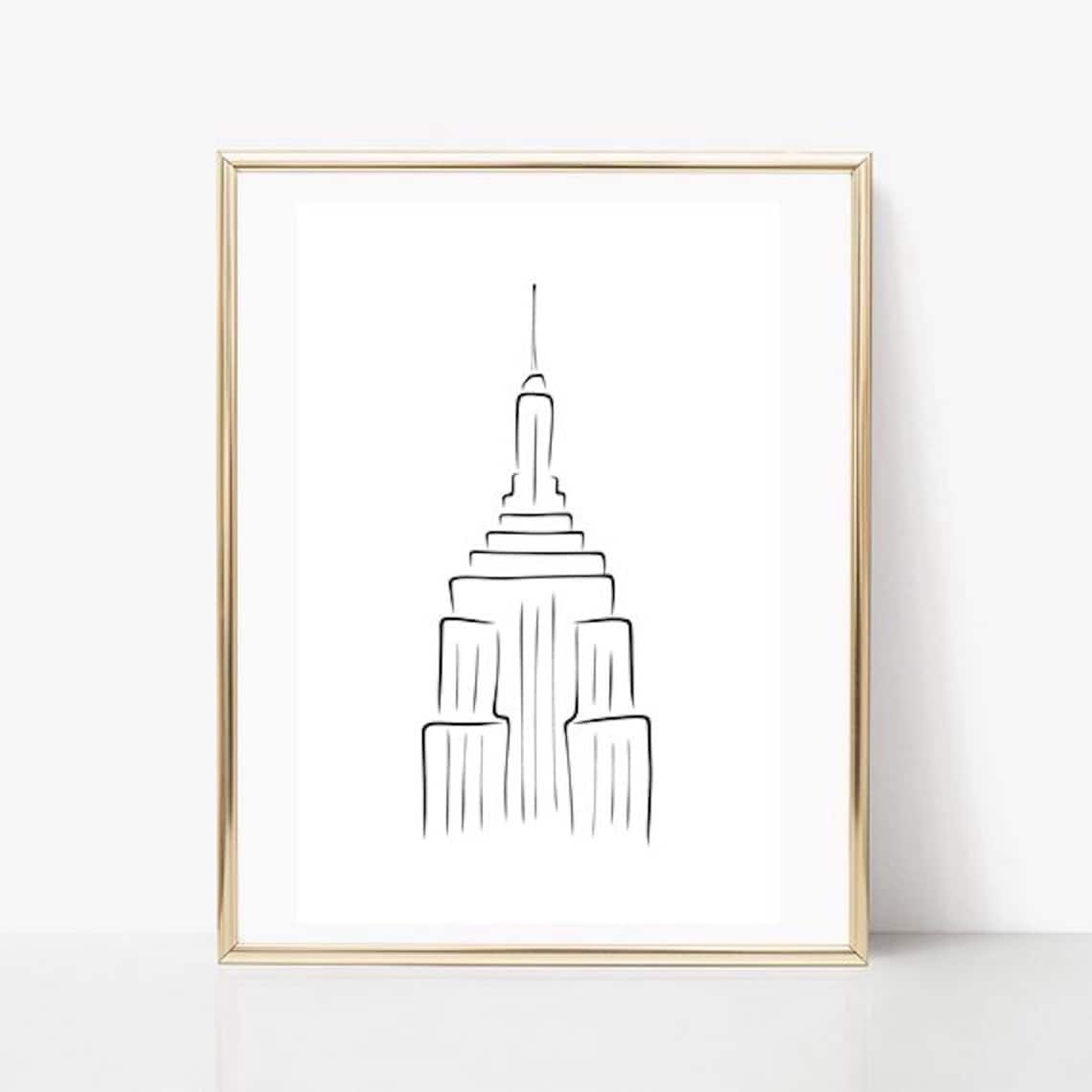 Empire State Building Line Art New York Print Abstract NYC - Etsy