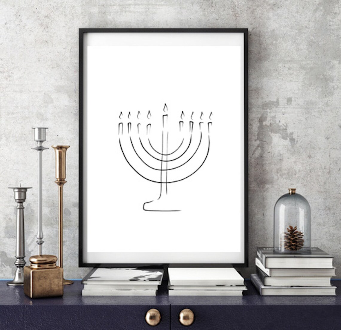 Menorah Line Art Hanukkah Print Abstract Holiday Wall Decor - Etsy