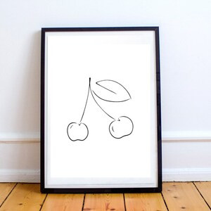 Cherry Line Art, Cherry Print, Abstract Fruit Wall Decor, Minimalist ...
