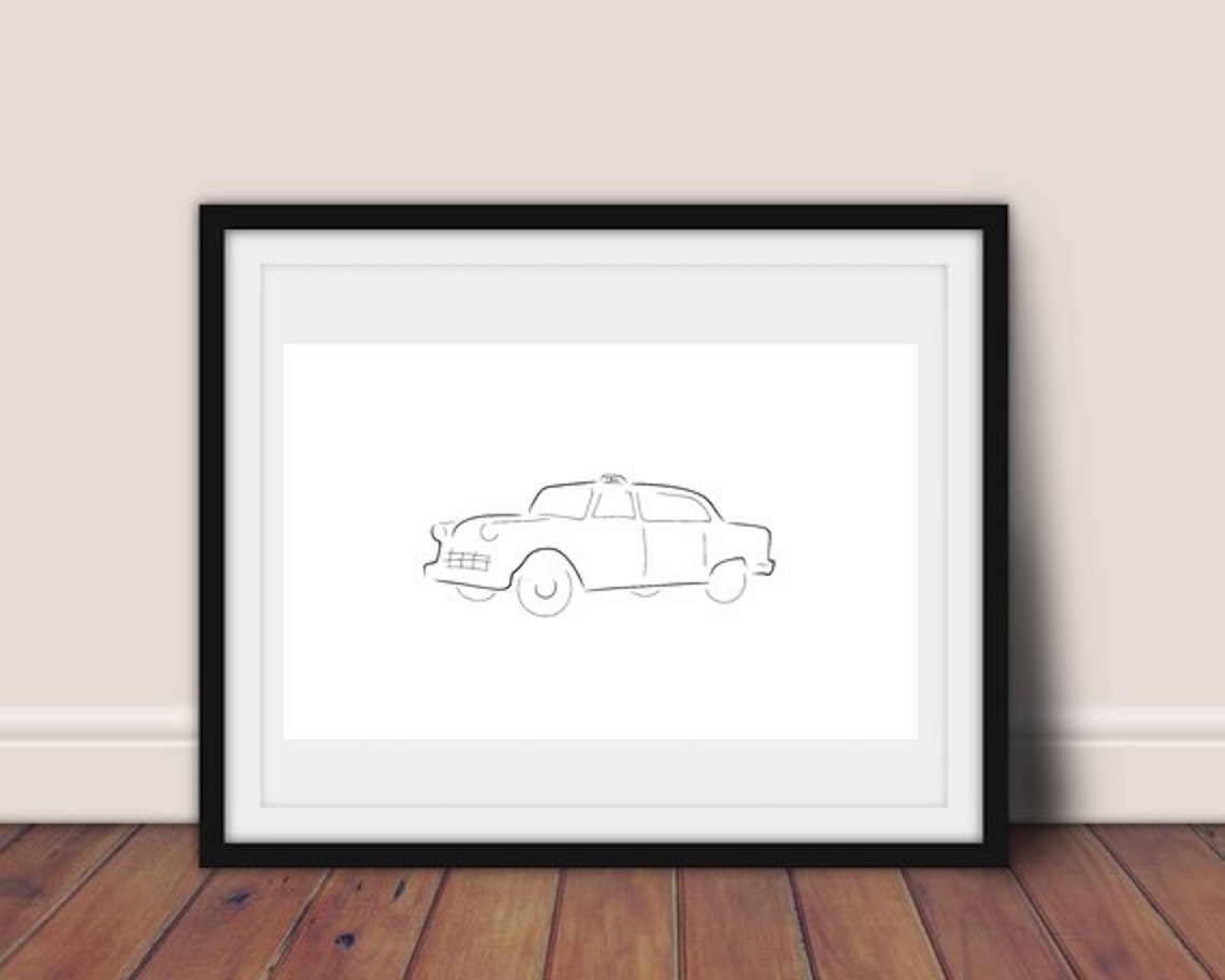 Taxi Line Art Taxi Print Abstract New York Wall Decor - Etsy