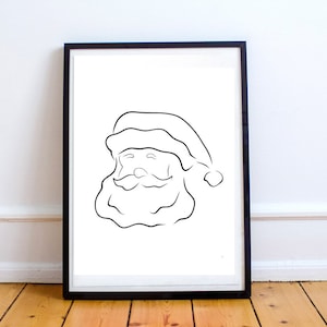 Santa Claus Line Art, Christmas Print, Abstract Holiday Wall Decor ...