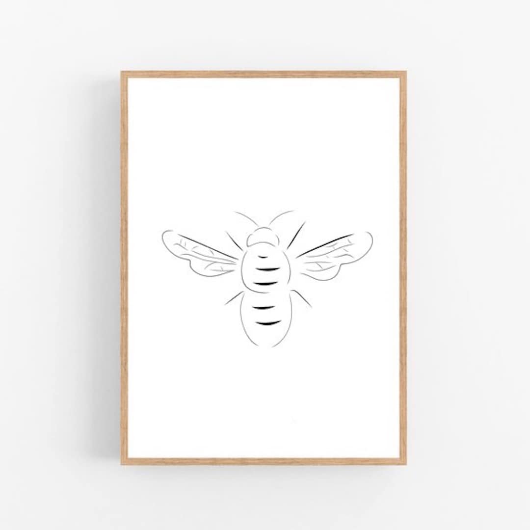 Bee Line Art, Bumble Bee Print, Abstract Insect Wall Decor, Minimalist ...
