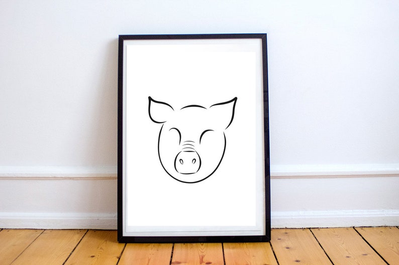 Pig Line Art Pig Print Abstract Pig Wall Decor Minimalist - Etsy