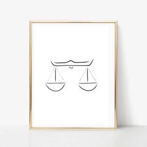 Libra Line Art, Libra Print, Zodiac Print, Abstract, Astrology Wall ...