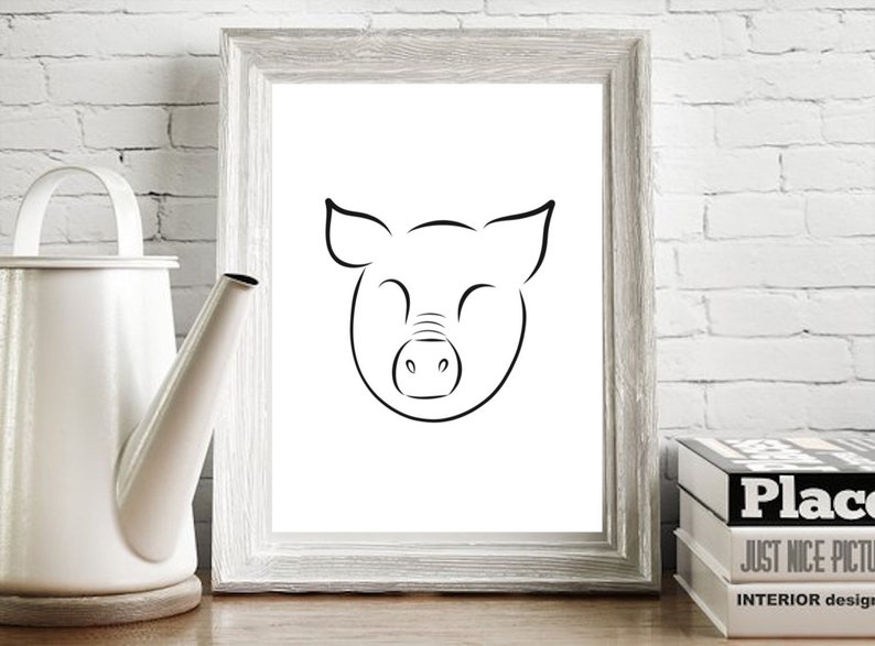 Pig Line Art Pig Print Abstract Pig Wall Decor Minimalist - Etsy