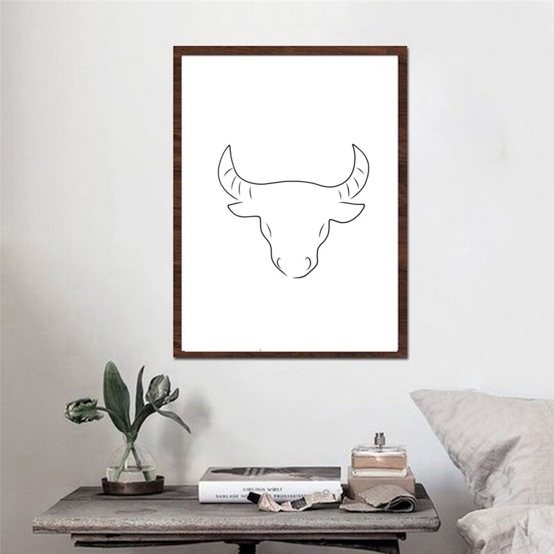 Taurus Line Art, Taurus Print, Zodiac Print, Abstract, Astrology Wall ...