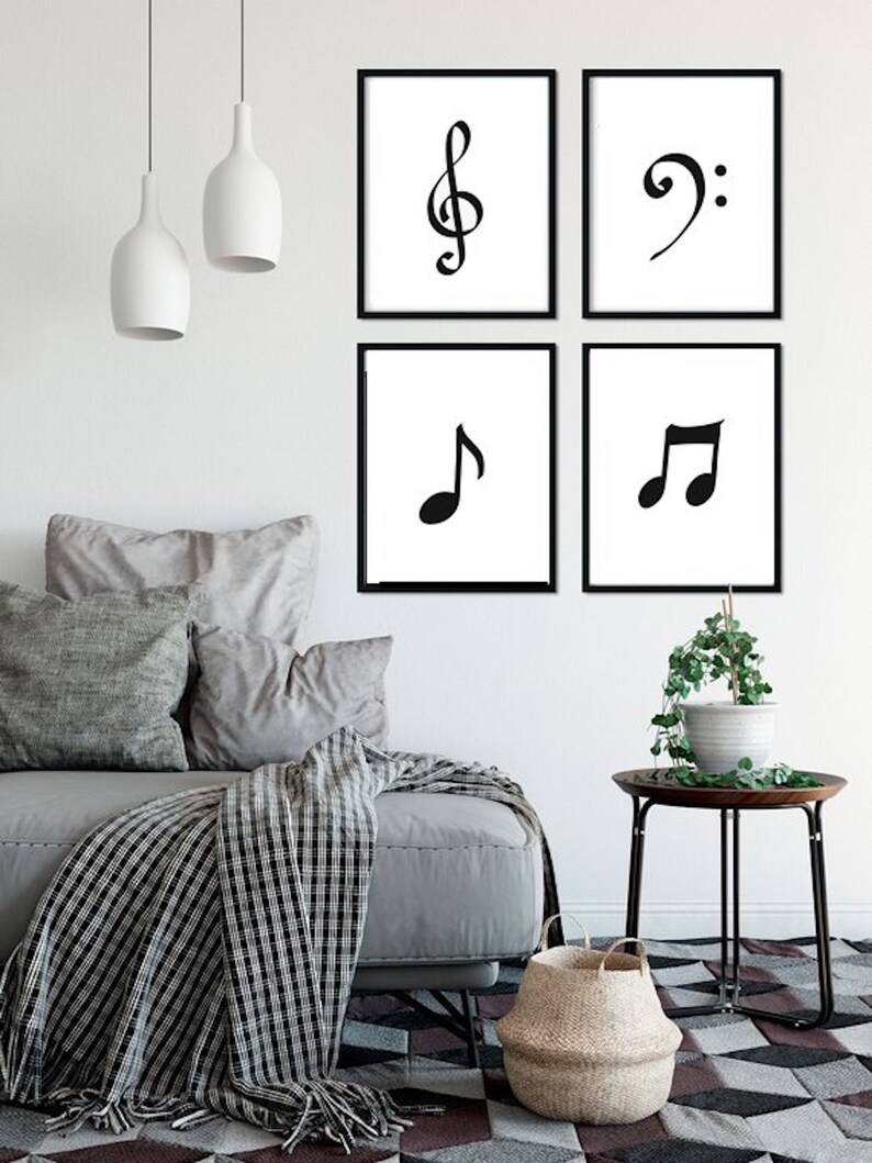 Music Note Line Art Music Print Abstract Music Wall Decor | Etsy