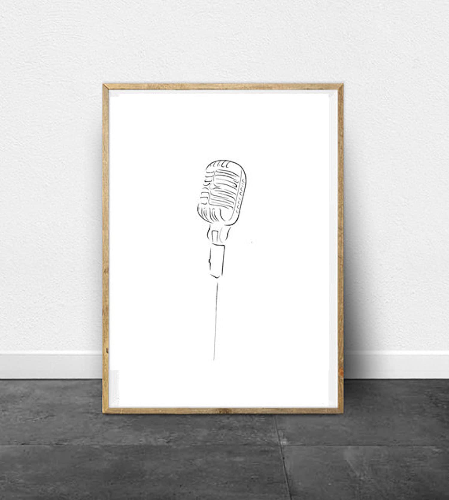 Microphone Line Art Music Print Abstract Singer Wall Decor | Etsy