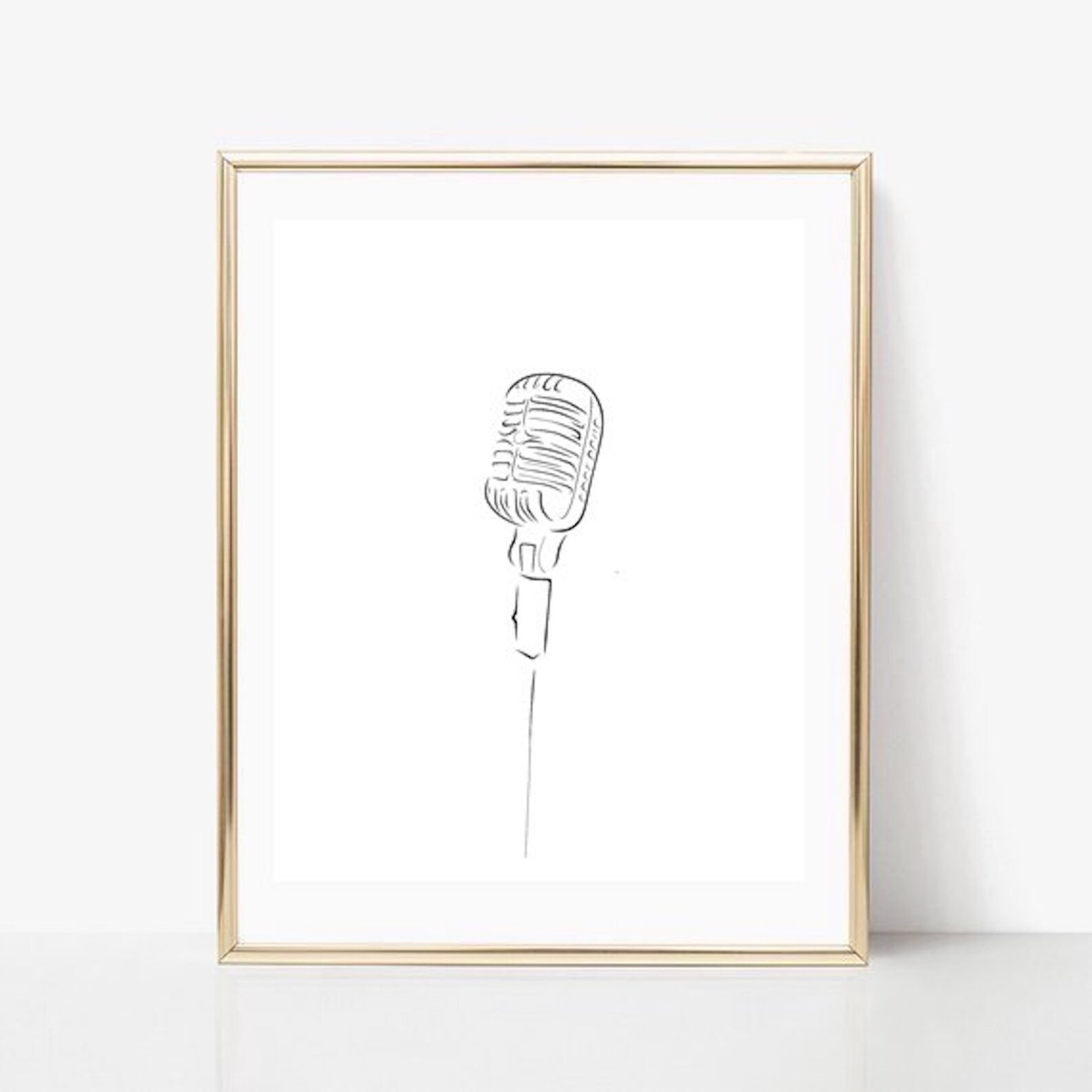 Microphone Line Art, Music Print, Abstract Singer Wall Decor ...