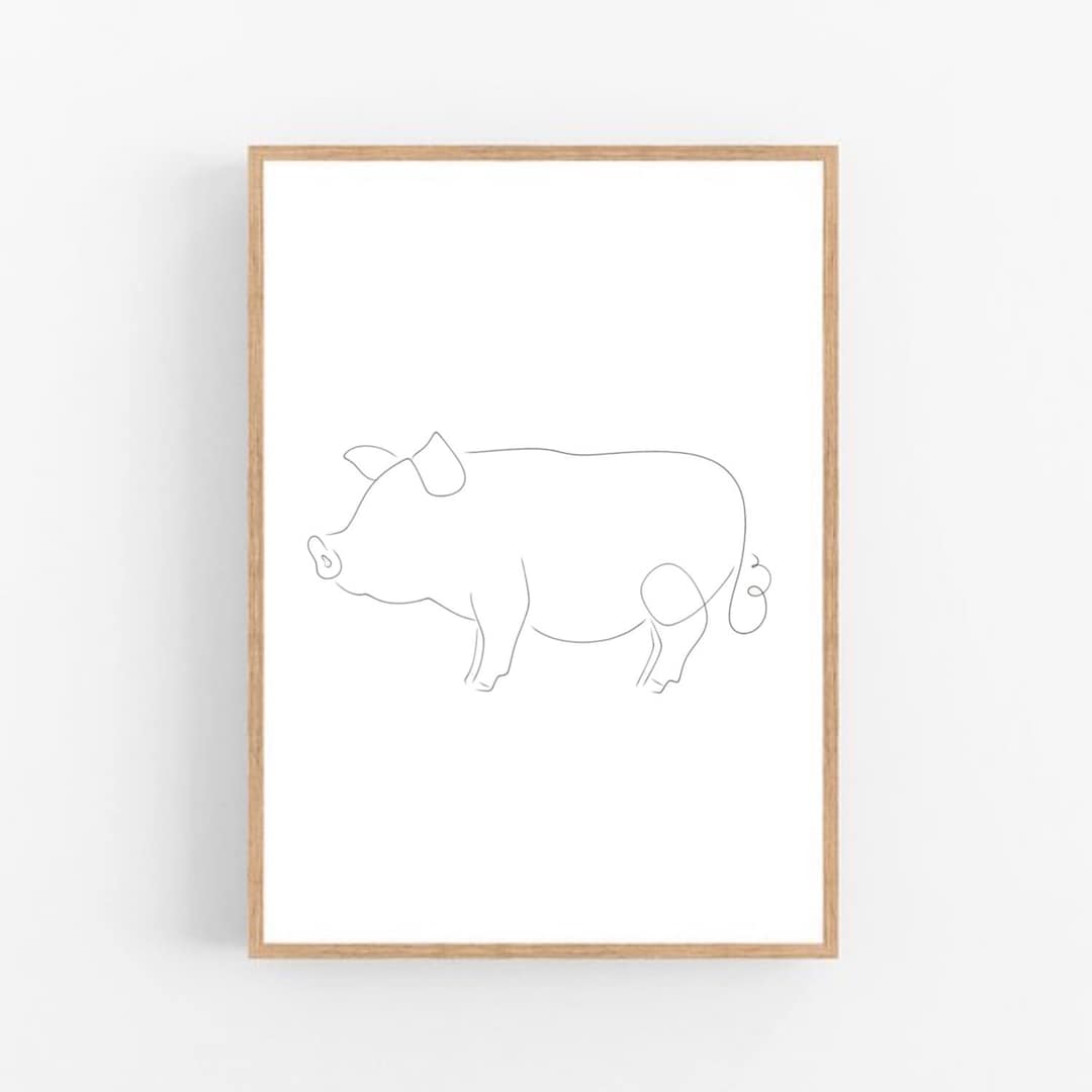Pig Line Art, Pig Print, Abstract Pig Wall Decor, Minimalist Art ...