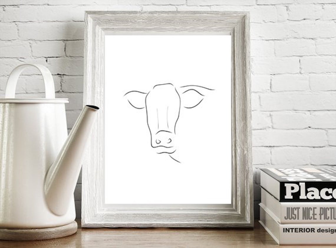 Cow Line Art Cattle Print Cow Print Abstract Cows Wall | Etsy