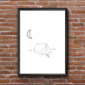 Camping Line Art, Camping Print, Abstract Camping Wall Decor ...