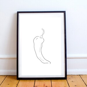 Chili Line Art, Pepper Print, Abstract Chili Wall Decor, Minimalist Art ...