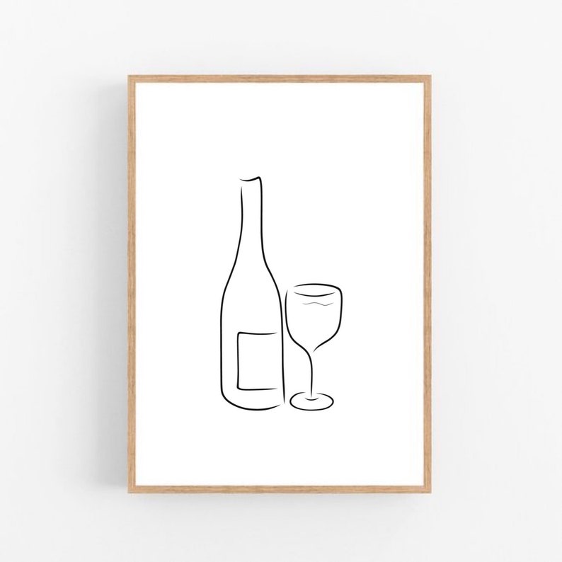 Wine Line Art Wine Print Abstract Wine Wall Decor - Etsy