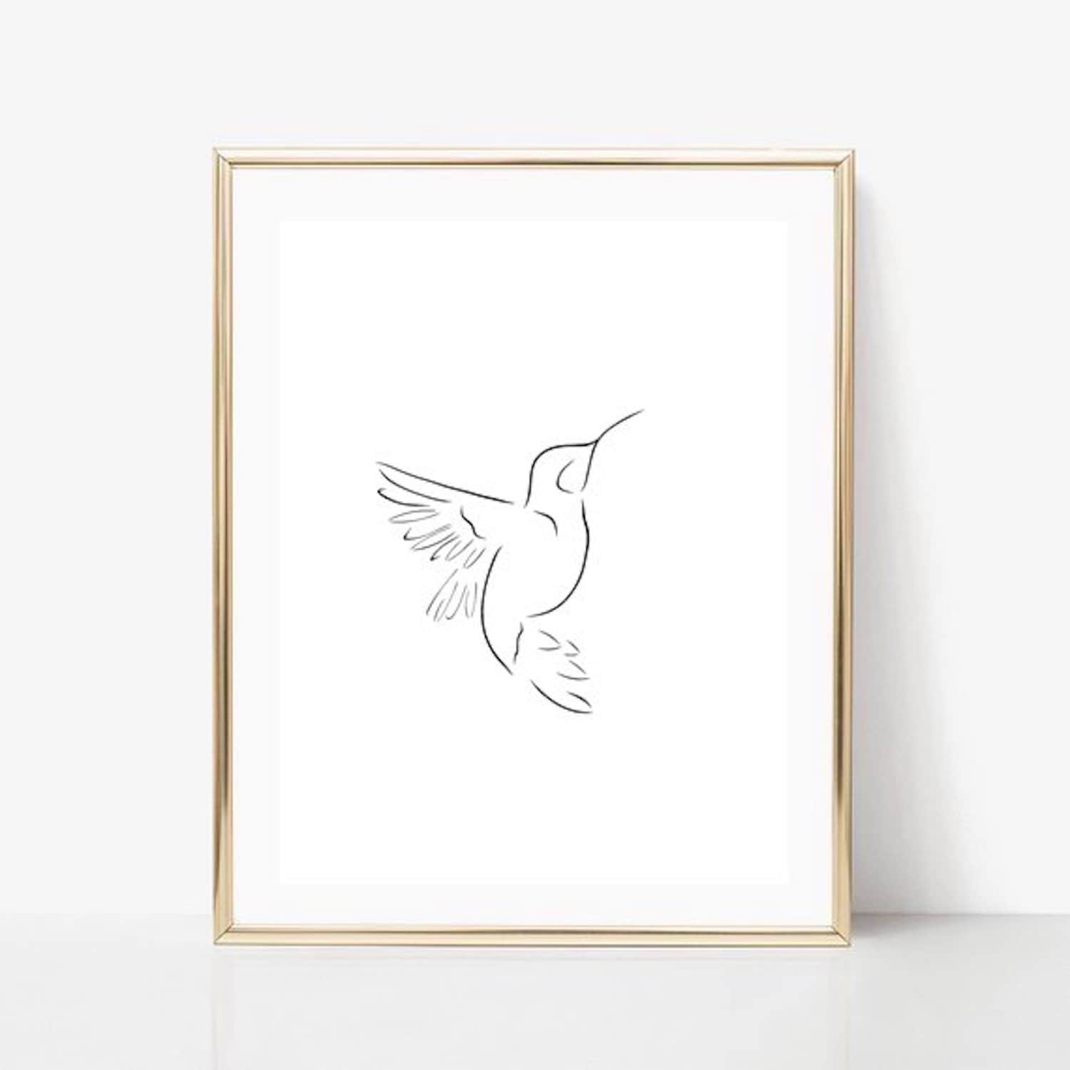 Hummingbird Line Art Bird Print Abstract Animal Wall Decor | Etsy