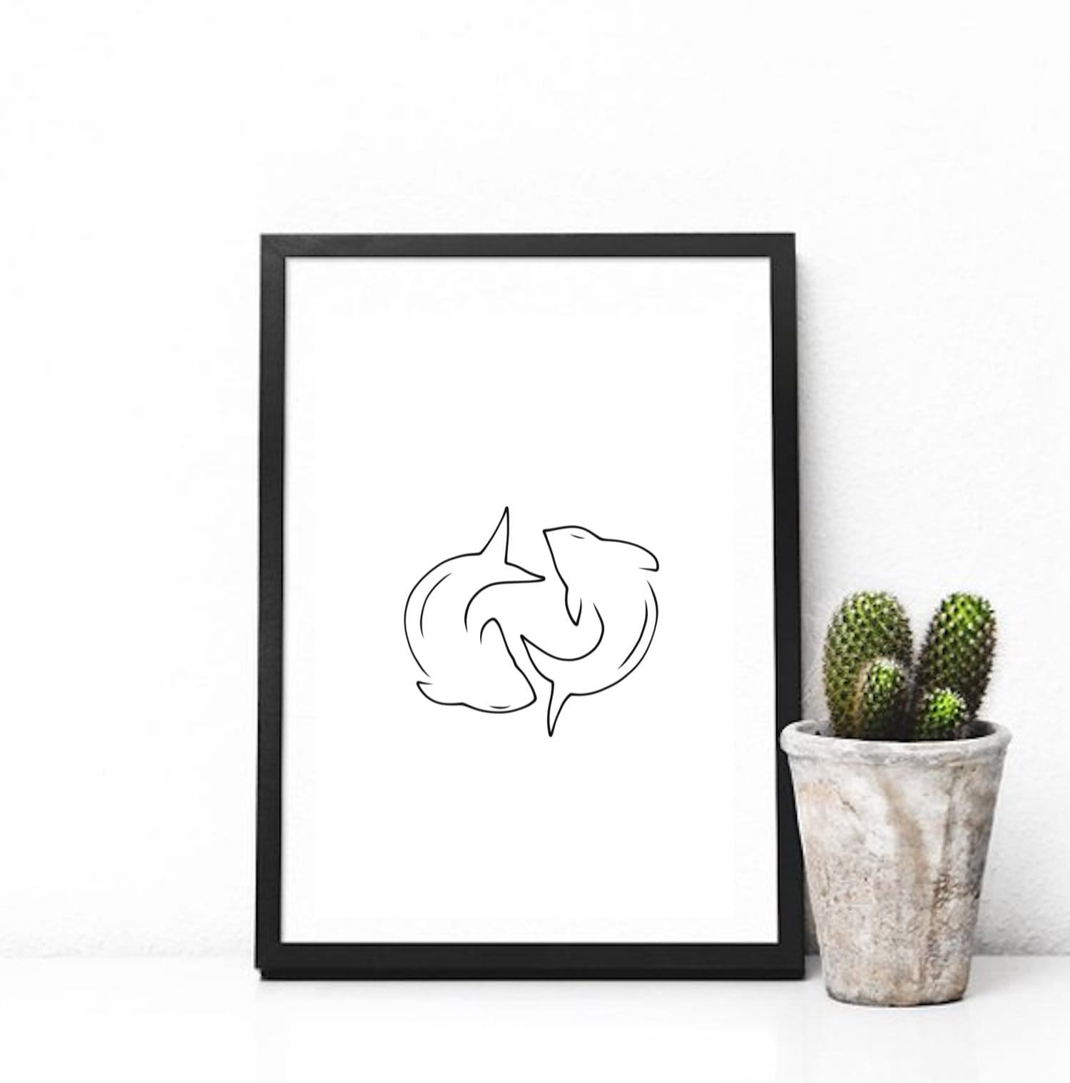 Pisces Line Art Pisces Print Zodiac Print Abstract | Etsy