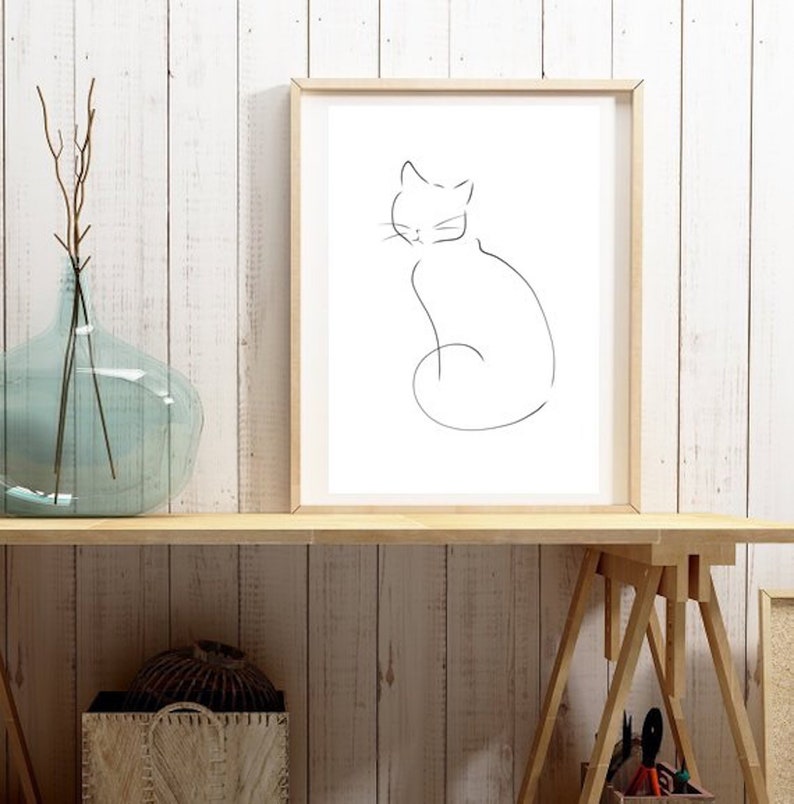 Kat lijntekeningen print abstracte katten muur decor - Etsy Nederland