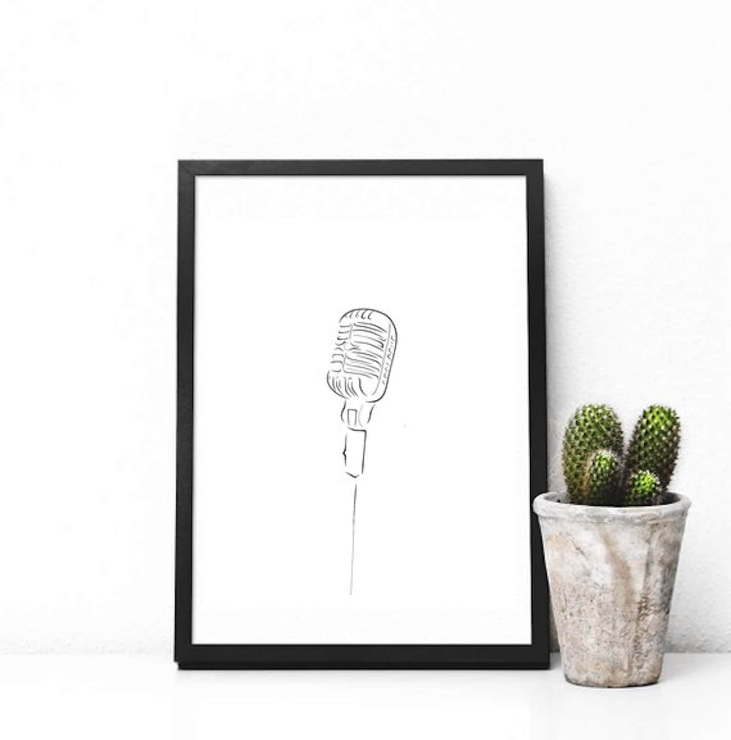 Microphone Line Art Music Print Abstract Singer Wall Decor | Etsy