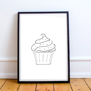 Cupcake Line Art, Cupcake Print, Abstract Cupcake Wall Decor ...