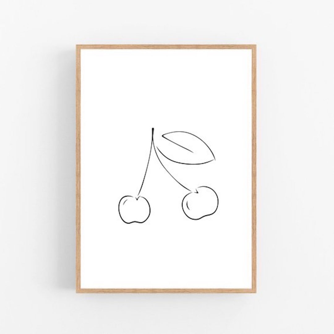 Cherry Line Art, Cherry Print, Abstract Fruit Wall Decor, Minimalist ...
