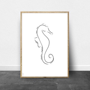 Seahorse Line Art, Seahorse Print, Abstract Sea Creature Wall Decor ...