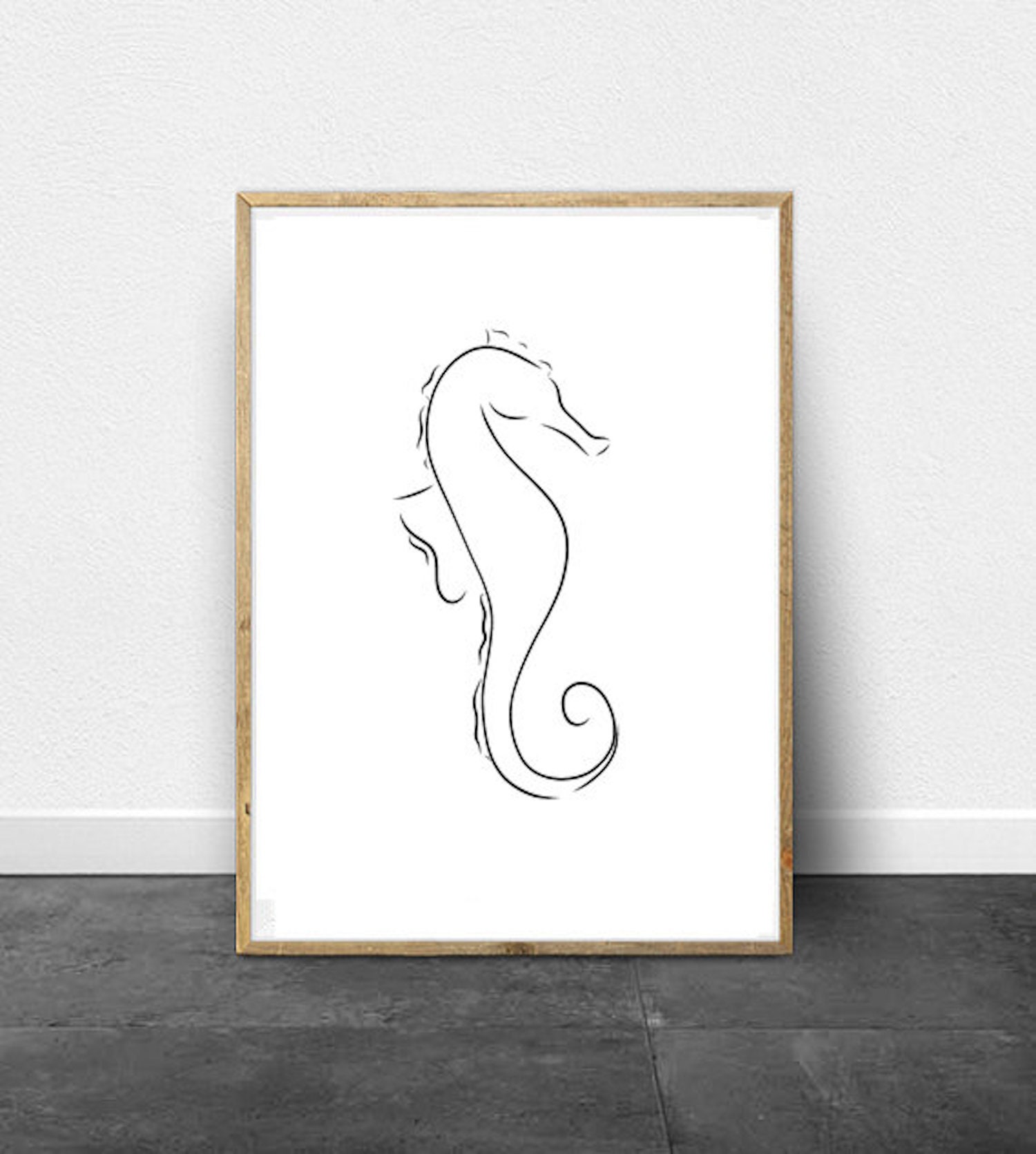 Seahorse Line Art, Seahorse Print, Abstract Sea Creature Wall Decor ...